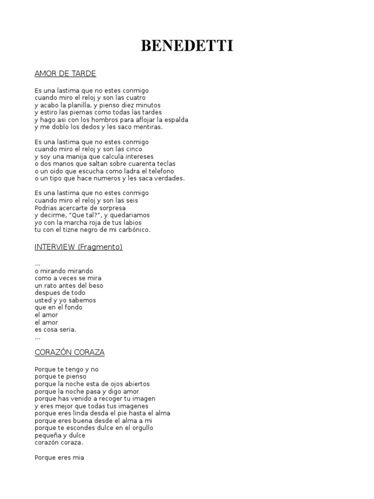 Poemas de Amor de Mario Benedetti | PDF