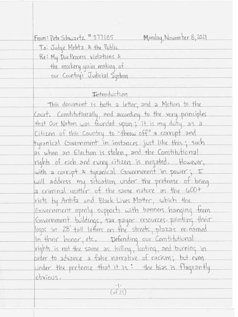 Pete Schwartz Open Letter/Motion To The Court | PDF