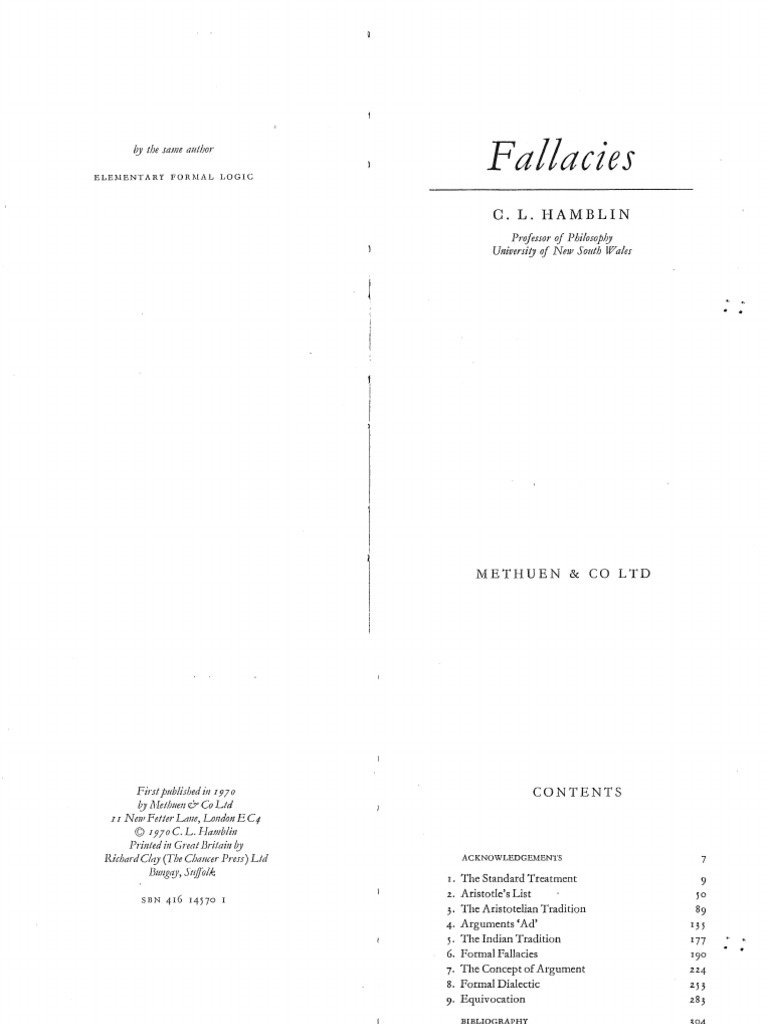 Charles Leonard Hamblin - Fallacies-Methuen Young Books (1970) | PDF ...