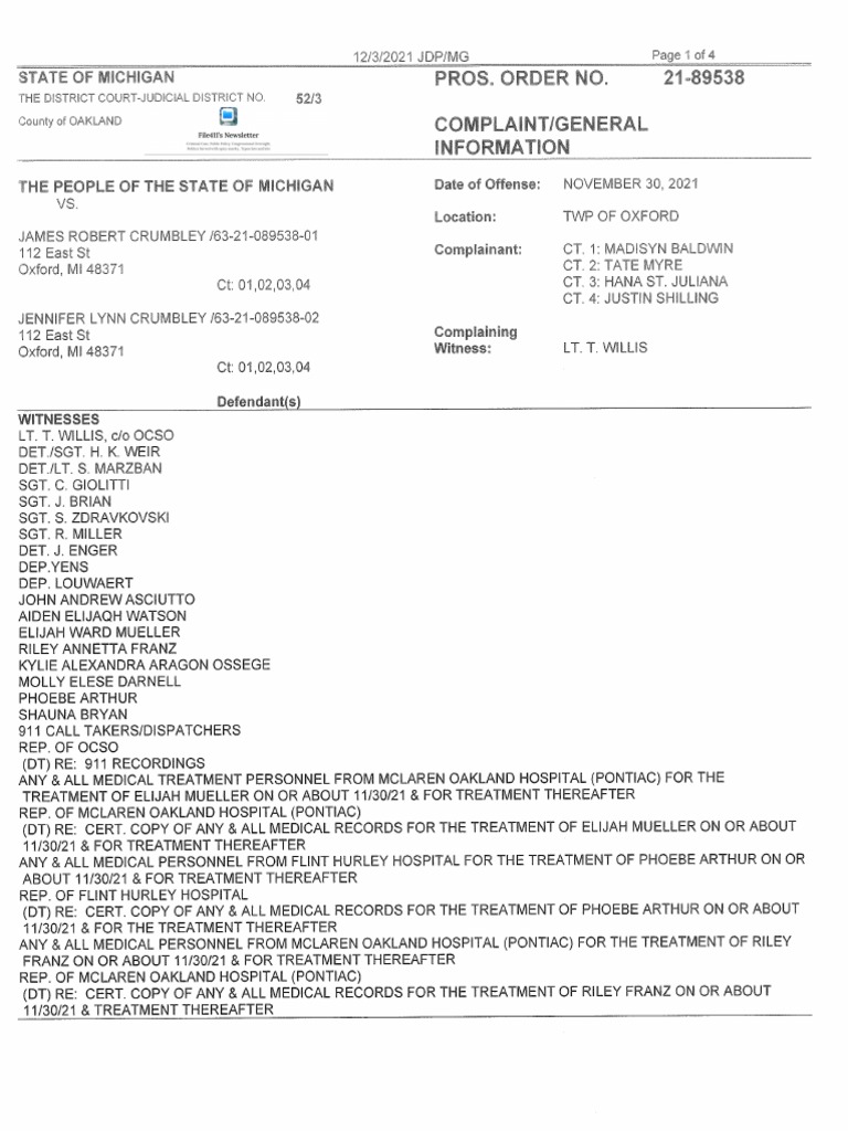 James & Jennifer Crumbly Charging Document | PDF | Manslaughter | Crime ...