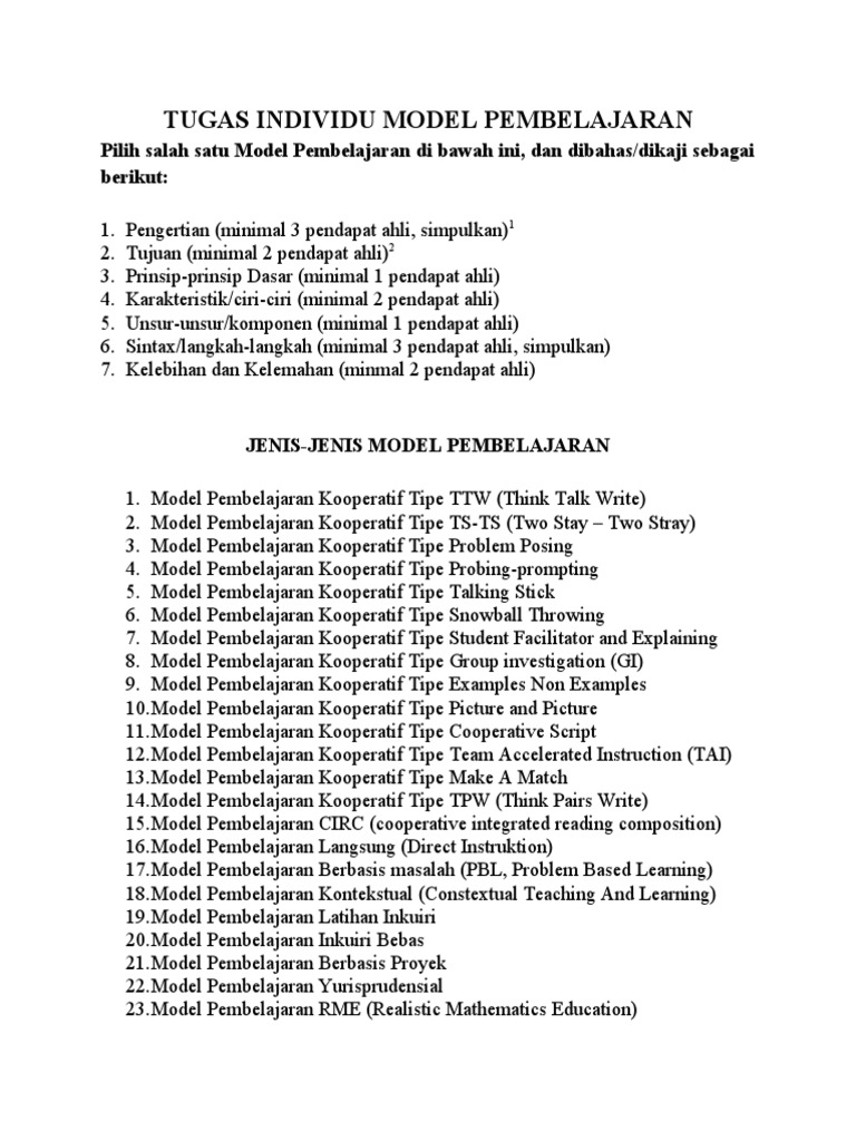 Jenis-Jenis Model Pembelajaran | PDF