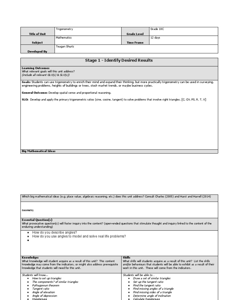 Trigonometry Unit Plan | PDF | Trigonometric Functions | Triangle