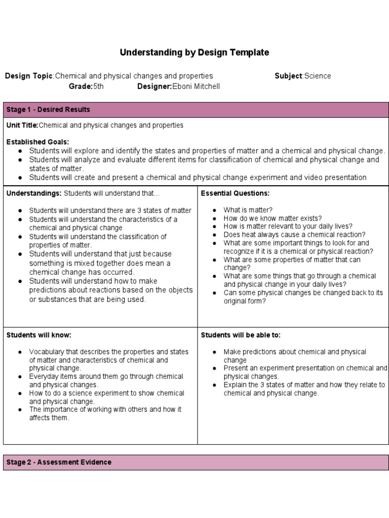 Understanding by Design Template | PDF | Chemical Substances | Matter