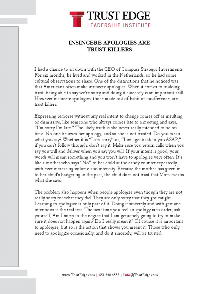 Insincere Apologies Are Trust Killers | PDF | Self-Improvement