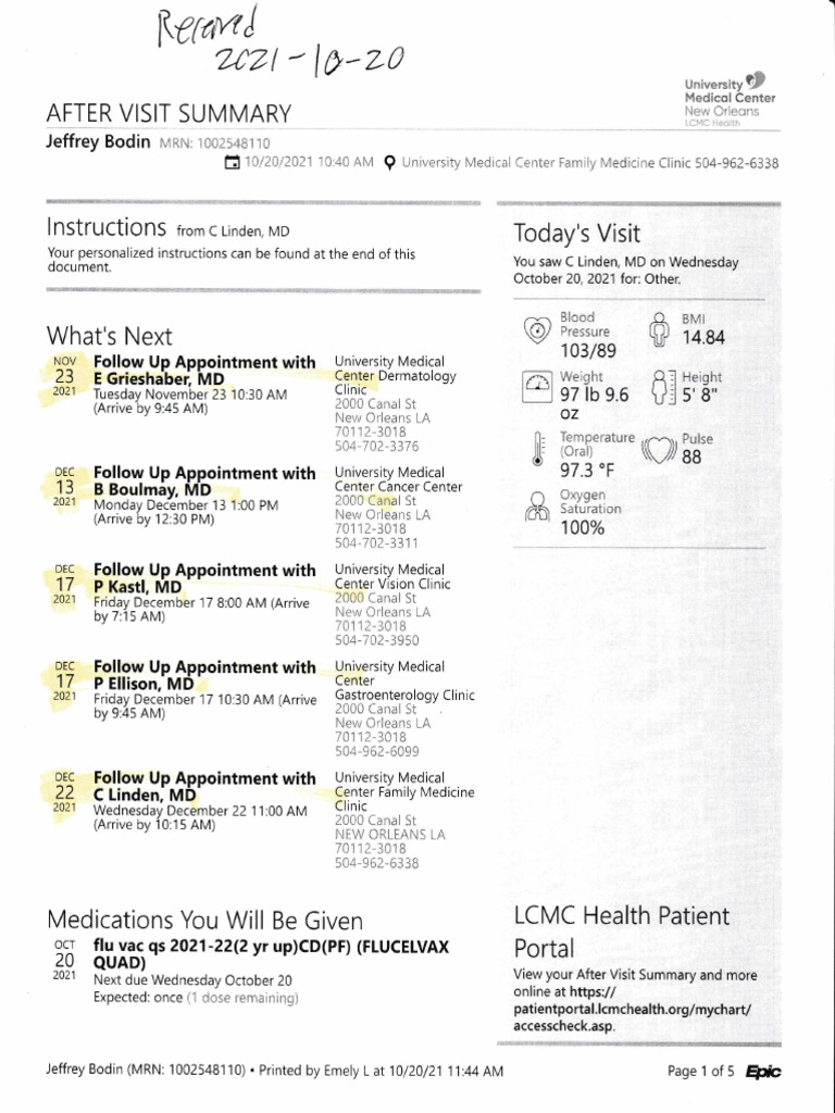 2021-10-20 DR Callie Anne Linden - Appointment | PDF