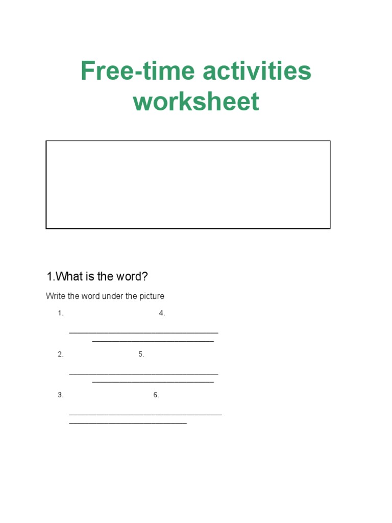 Free-Time Activities Worksheet | PDF