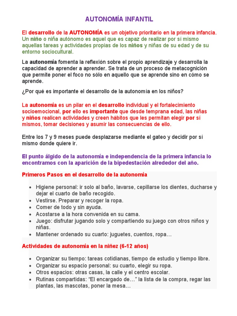 Fomentando la Autonomía Infantil | PDF | Aprendizaje