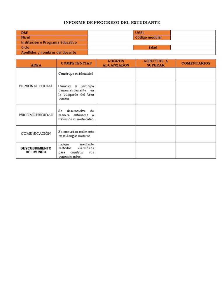 Informe de Progreso Del Estudiante | PDF