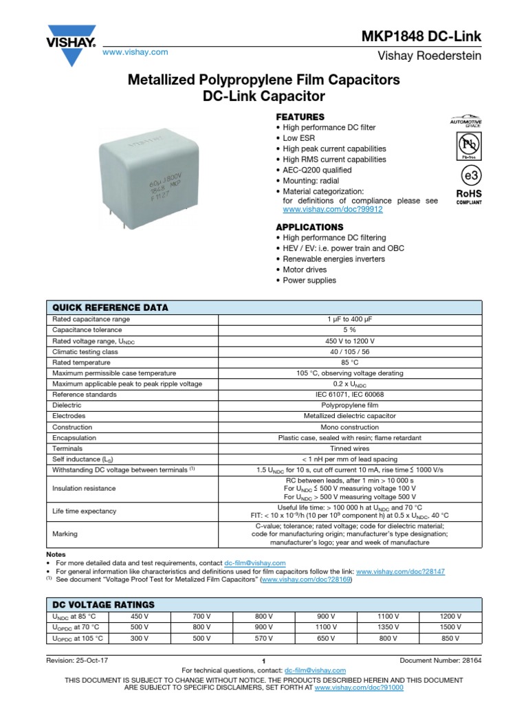 MKP1848 DC-Link: Vishay Roederstein | PDF | Capacitor | Electronics