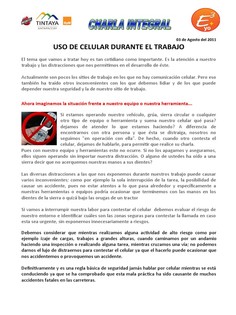 Riesgos del Uso del Celular en el Trabajo | PDF | Teléfonos móviles