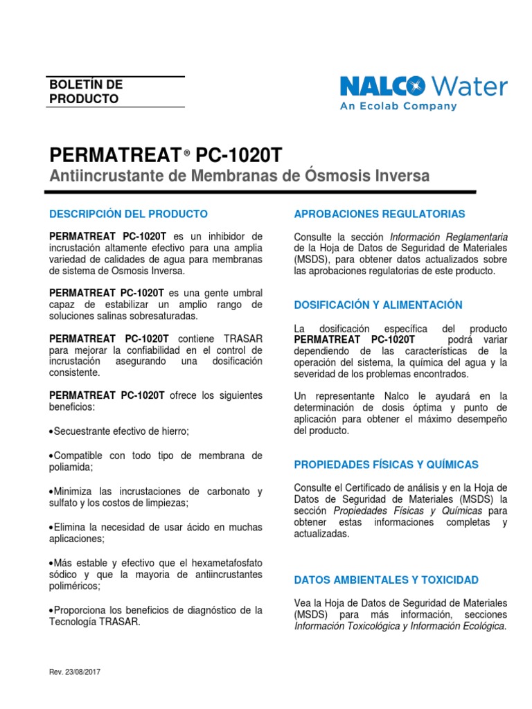 PERMATREAT PC-1020T - PB - SP (Español) | PDF | Ósmosis | Química