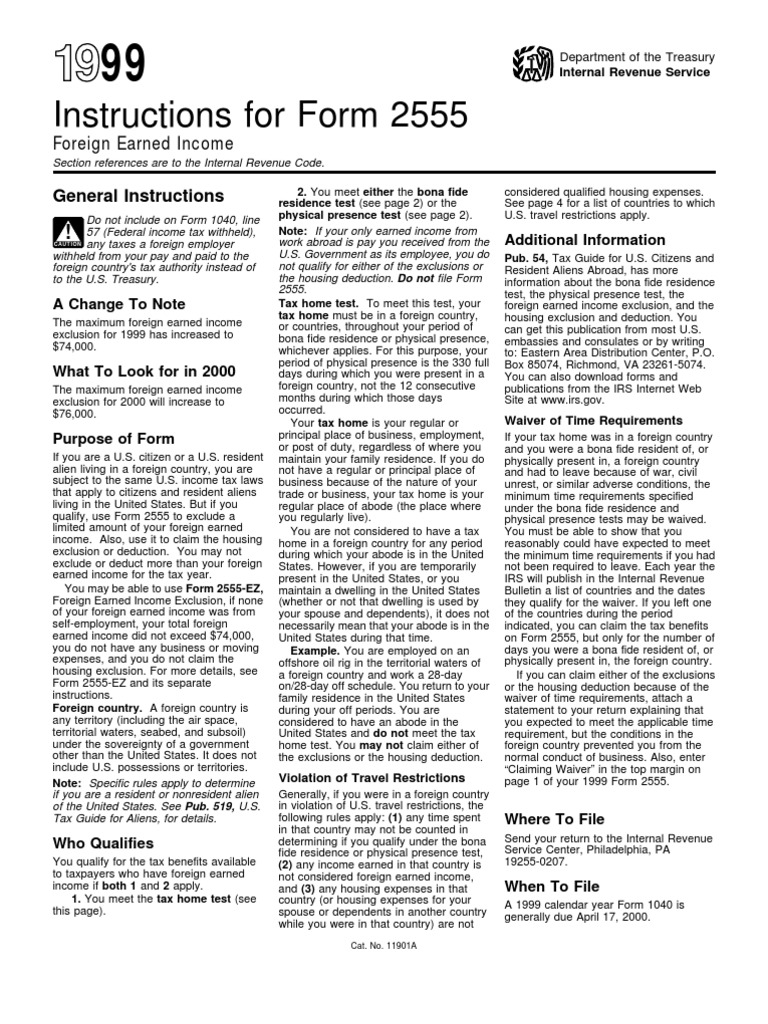 US Internal Revenue Service: I2555 - 1999 | PDF | Irs Tax Forms ...