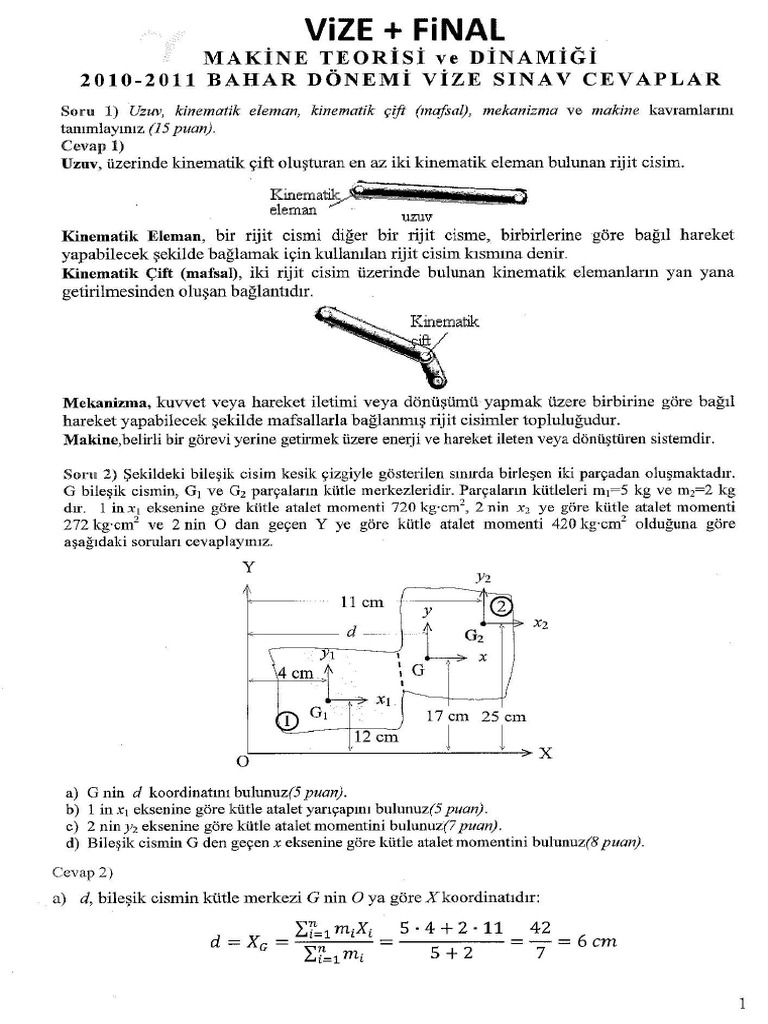 MAKİNE TEORİSİ & DİNAMİĞİ (Vize-Final Sorular) | PDF
