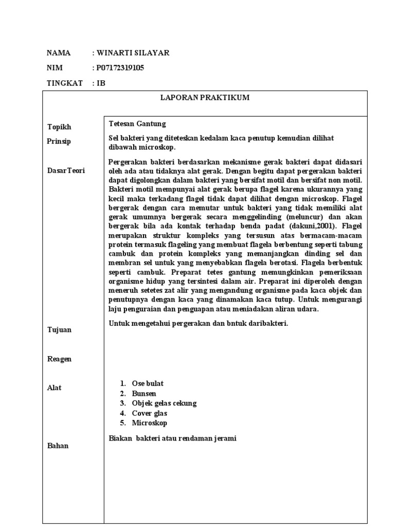 Format Laporan Bakteri 1 | PDF | Sains & Matematika