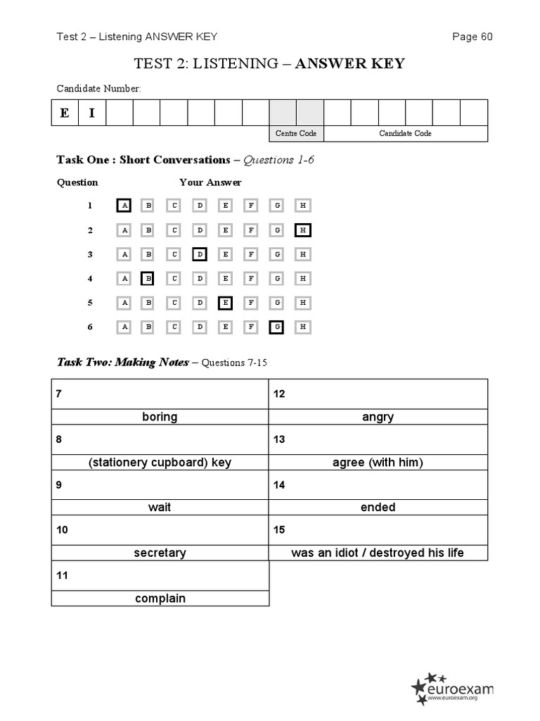 Listening Test 2 Answer Key | PDF