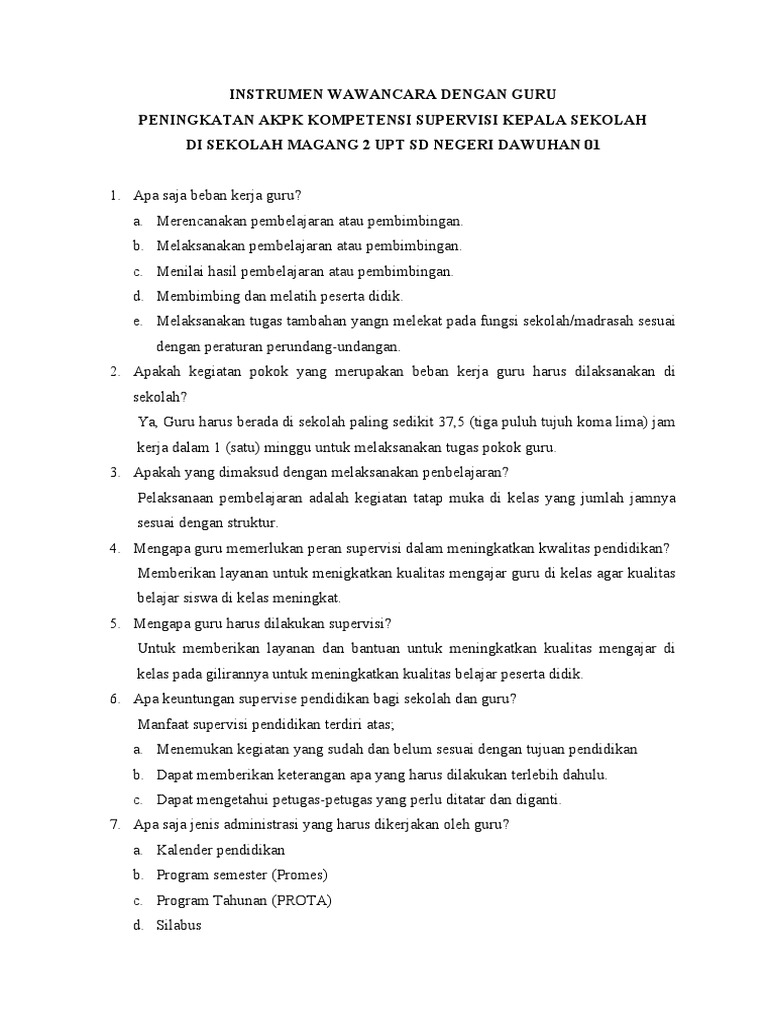Instrumen Wawancara Dengan Guru | PDF
