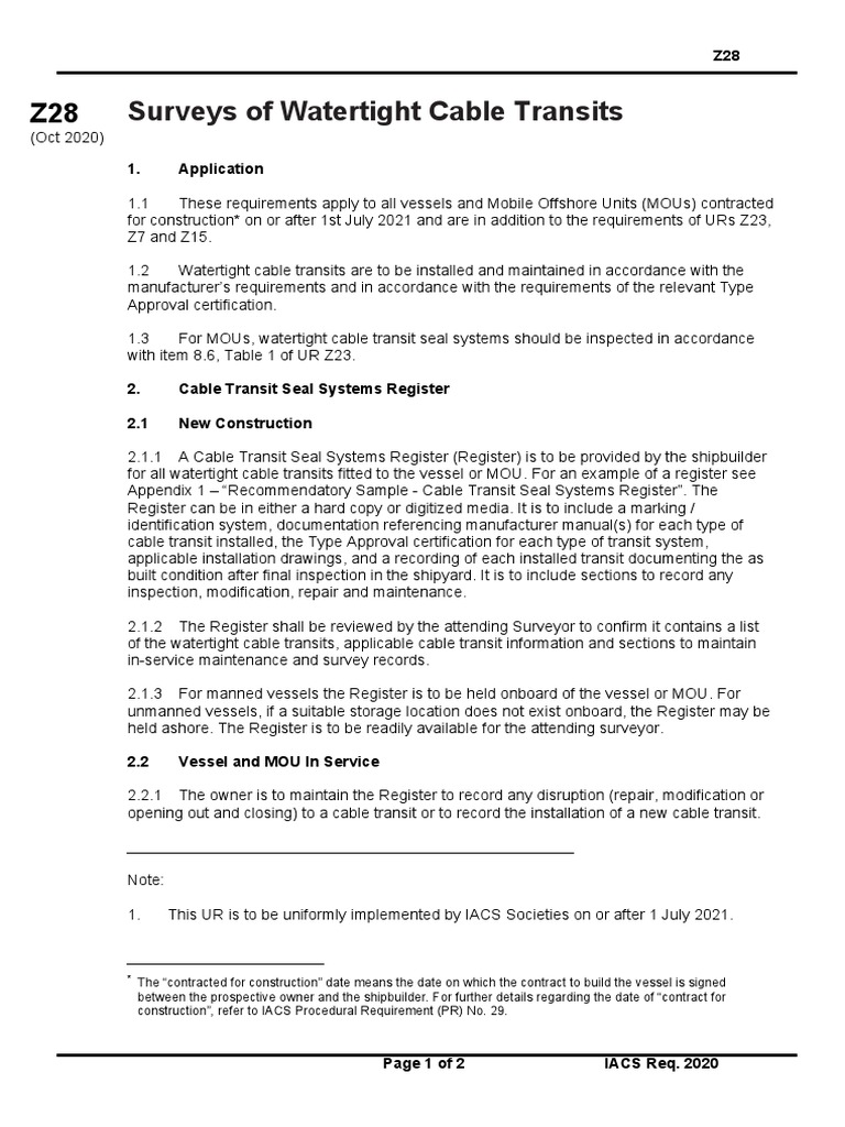 Surveys of Watertight Cable Transits | PDF