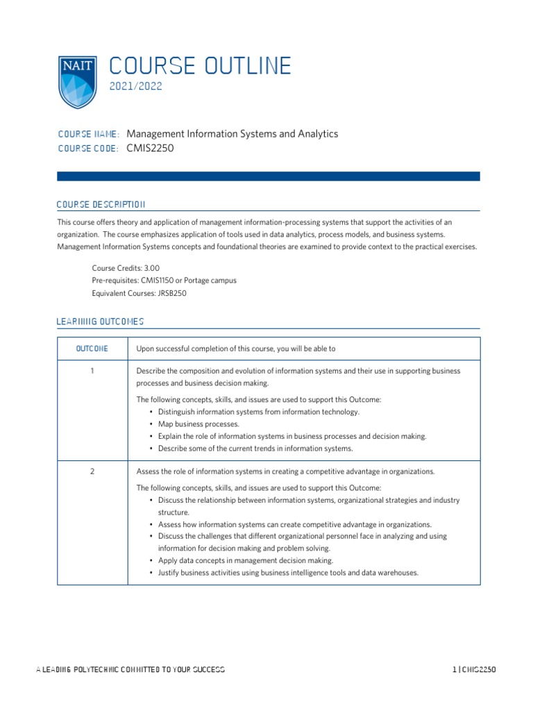 Course Outline CMIS2250 - 2021 | PDF | Strategic Management ...
