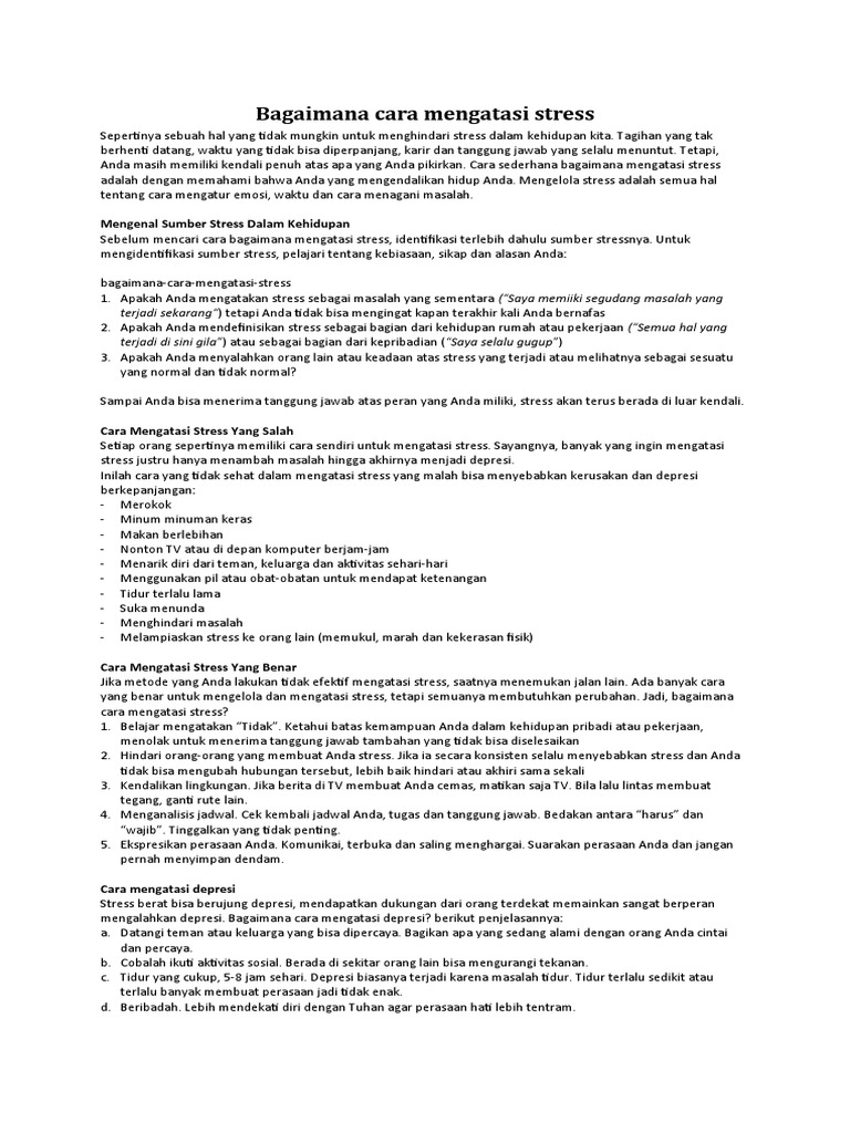 Bagaimana Cara Mengatasi Stress | PDF