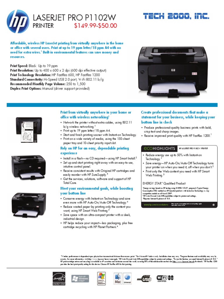 Laserjet Pro P1102W | PDF | Printer (Computing) | 64 Bit Computing