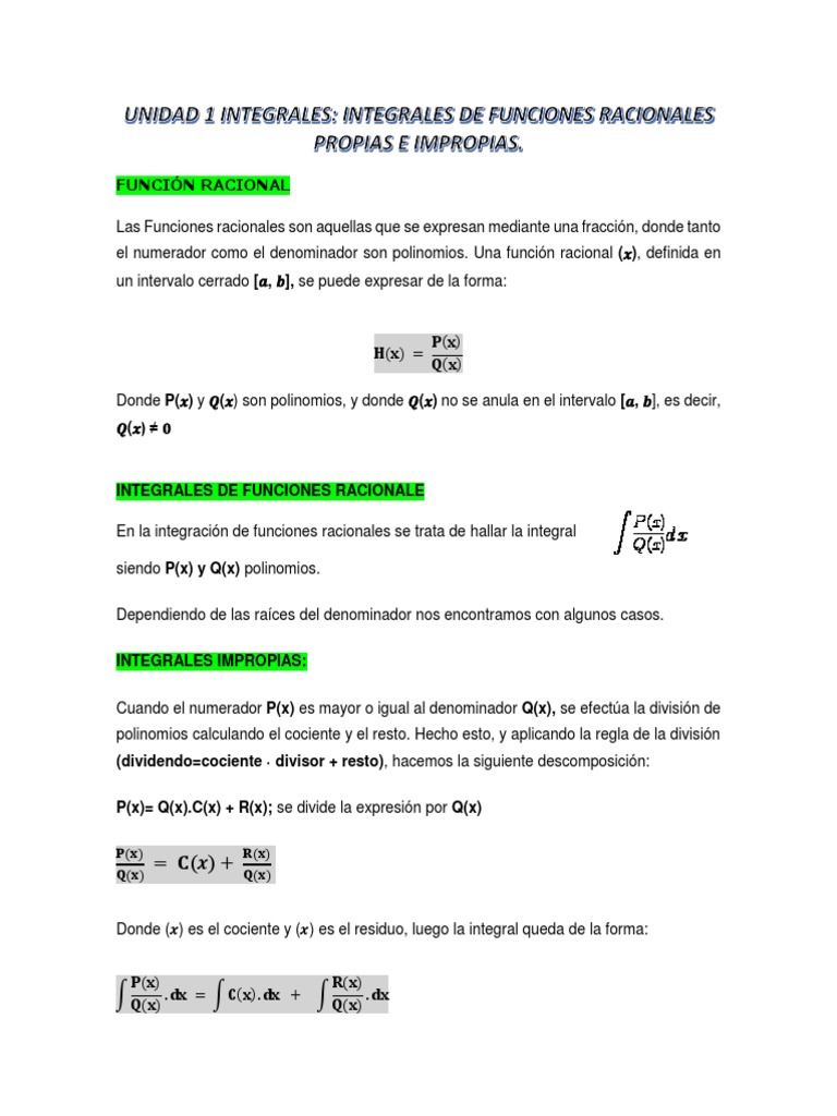 Integrales de Funciones Racionales | PDF | Integral | División ...