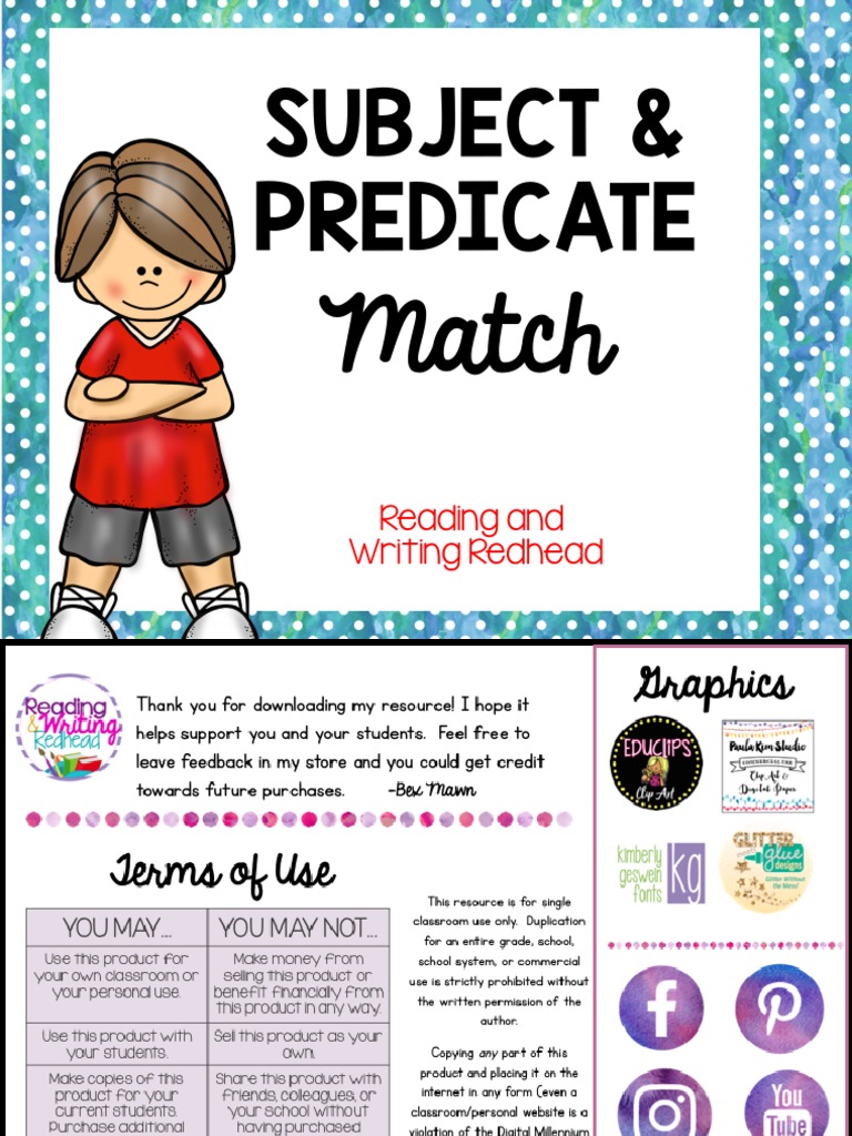 Subject and Predicate Match Free | PDF | Language Arts & Discipline ...