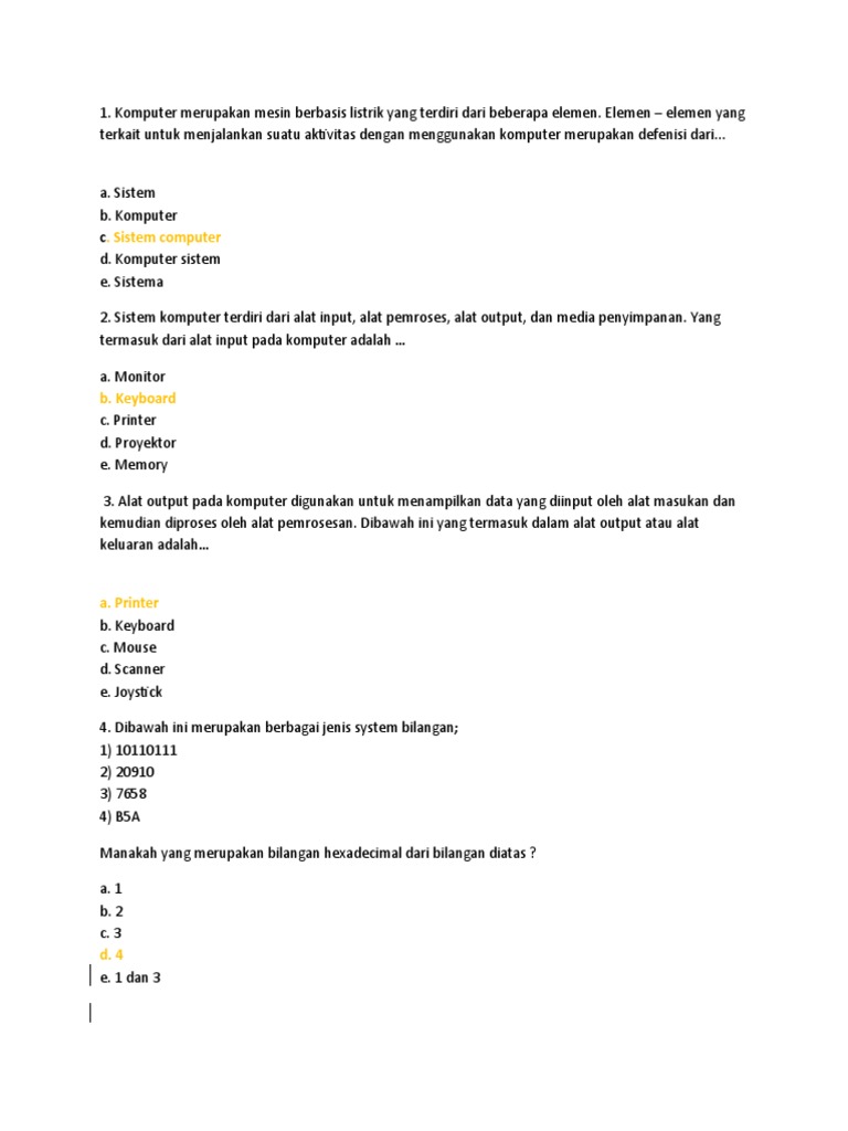 Kuis Sistem Komputer dan Logika Digital | PDF | Komputer | Teknologi & Rekayasa
