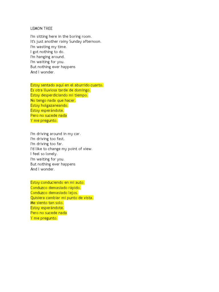 Letra de la canción Lemon Tree | PDF | Música grabada