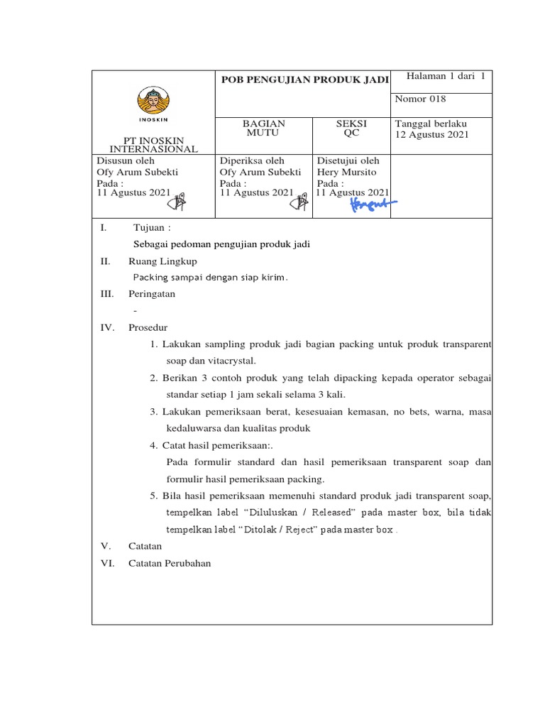 7.2.3 Pob Pengujian Produk Jadi-Dikonversi | PDF