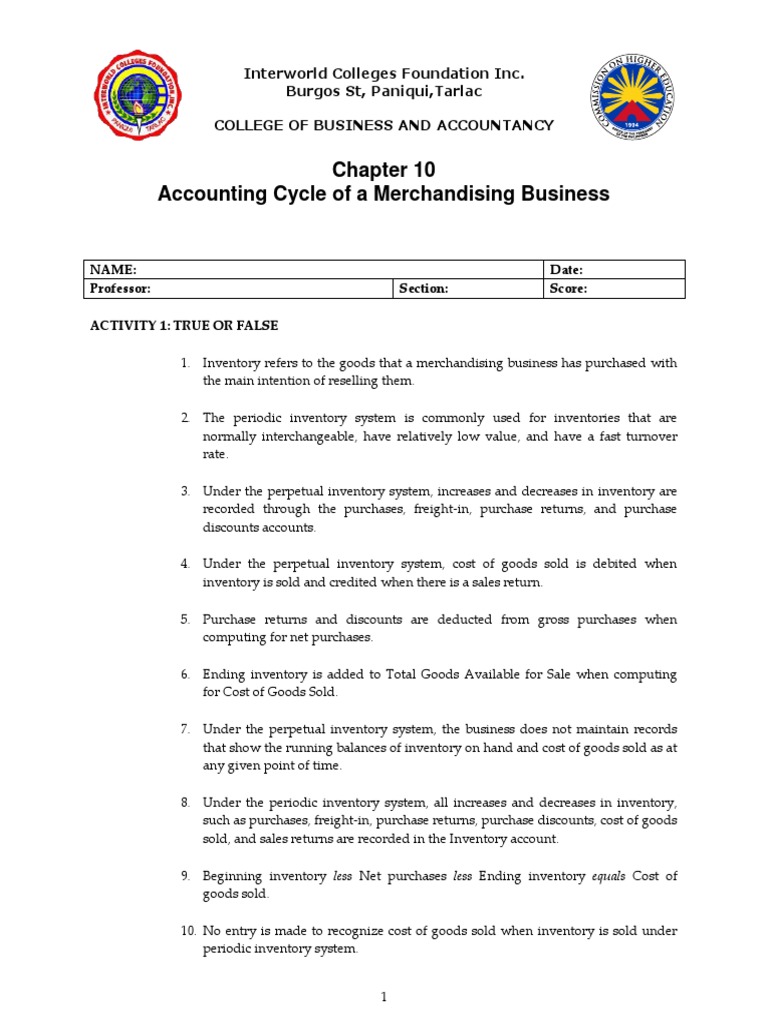 Chapter 10: Merchandising Accounting Cycle | PDF | Expense | Cost Of ...