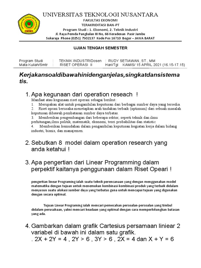 Soal Riset Operasi - Uts.2021 | PDF