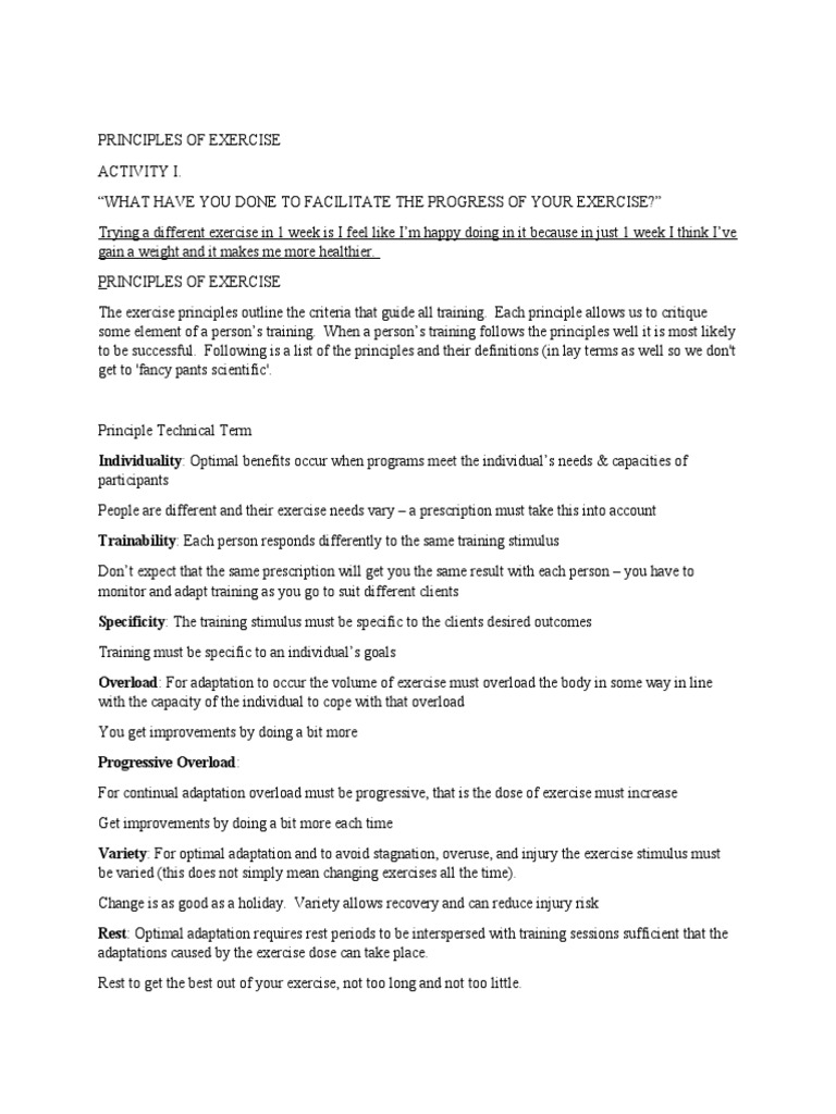 Principles of Exercise | PDF | Aerobic Exercise | Physical Fitness
