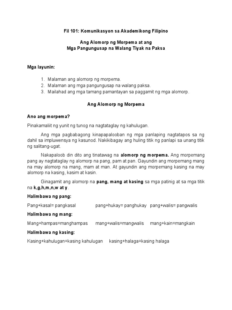 Alomorp NG Morpema FIL 101 | PDF