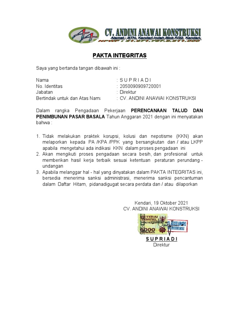 Isian Kualifikasi Cv. Andini | PDF