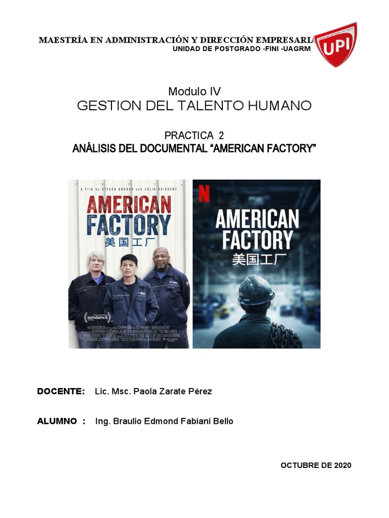 Practica 2 American Factory Documental | PDF | Cultura organizacional ...
