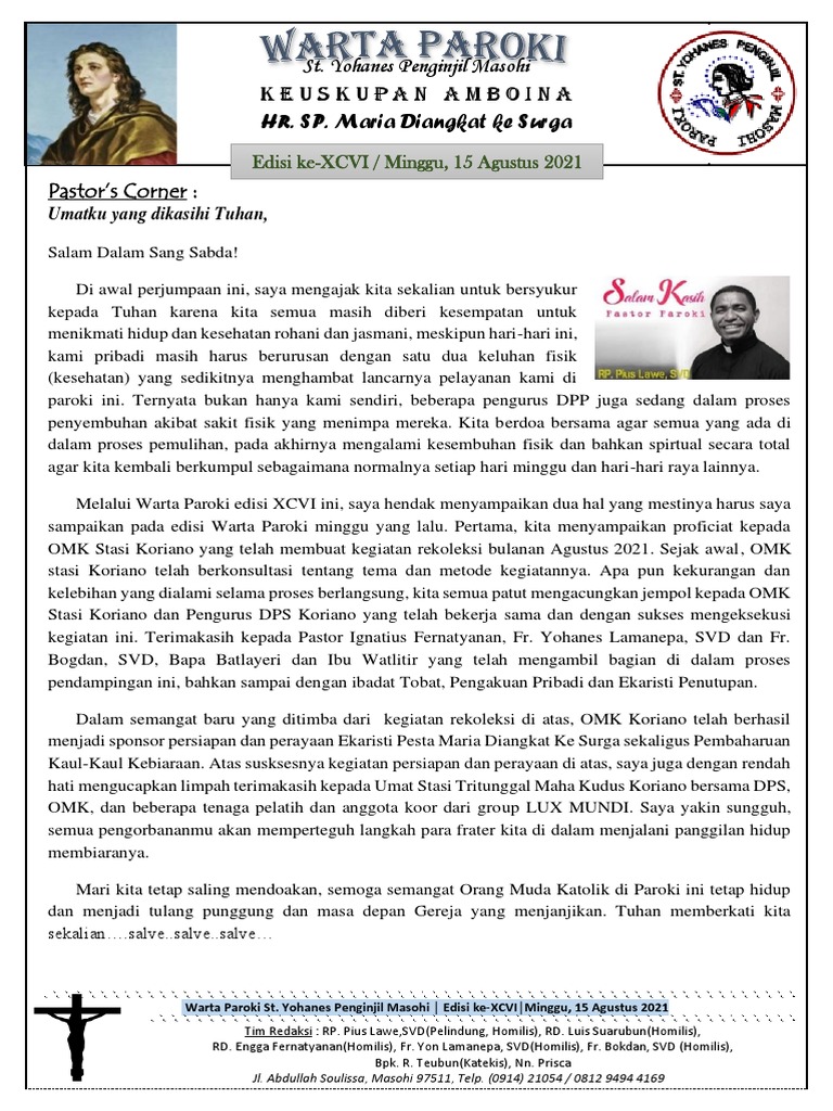 Buletin Paroki - Hr. Sp. Maria Diangkat Ke Surga | PDF