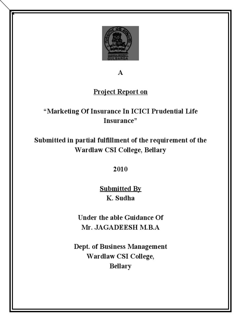 A Project Report On ICICI Prudential Life Insurance | PDF | Insurance ...