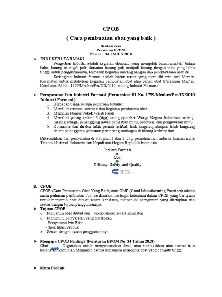 CPOB (Cara Pembuatan Obat Yang Baik): Pedoman Lengkap untuk Membuat Obat yang Aman, Efektif, dan ...