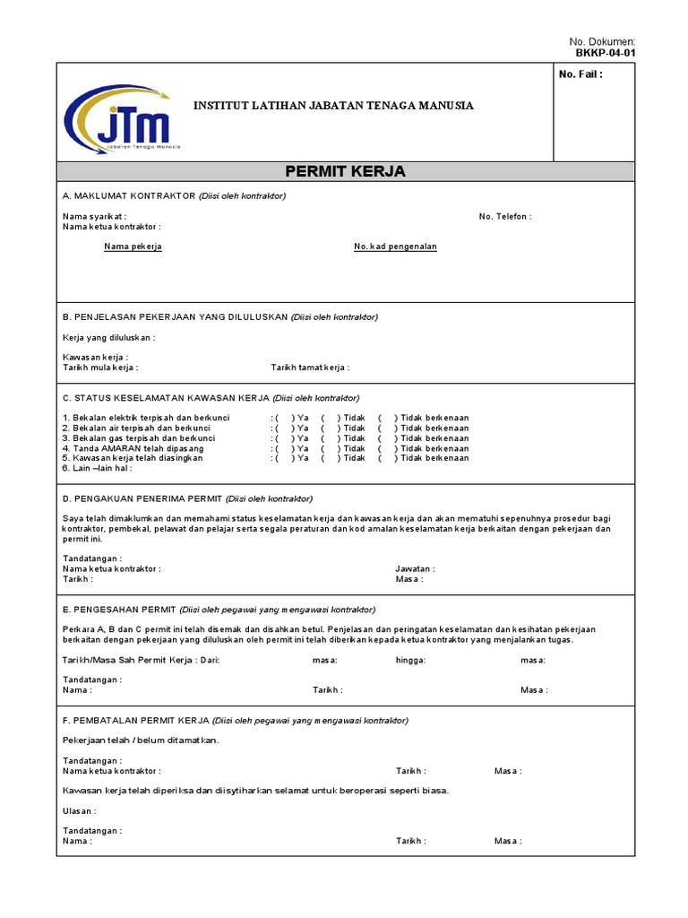 BKKP-04-01 Permit Kerja | PDF | Hukum | Teknologi & Rekayasa