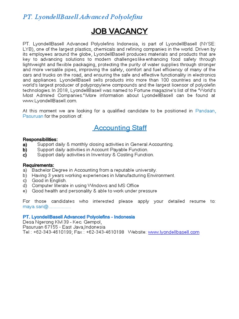 Job Ad Accounting Staff | PDF