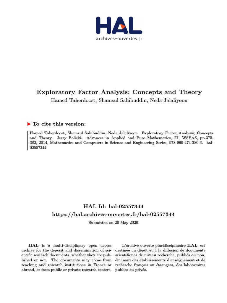 Exploratory Factor Analysis Concepts and Theory | PDF | Factor Analysis ...