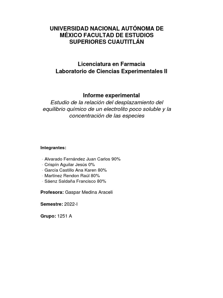 Informe de Trabajo Electrolito Poco Soluble | PDF | Solubilidad | Equilibrio químico