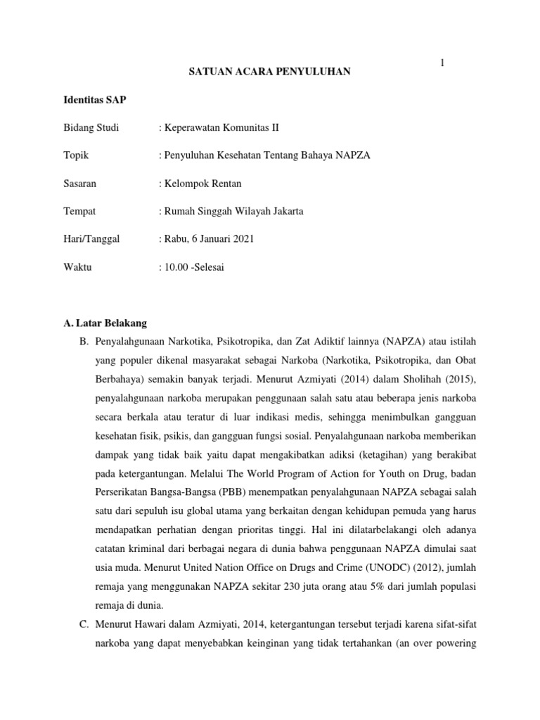 Contoh SAP NAPZA Intan | PDF