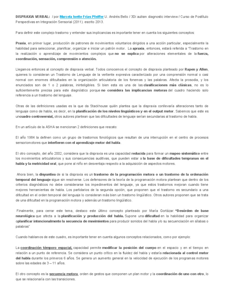 Dispraxia Verbal: Definición y Características | PDF | Fonología | Fonema