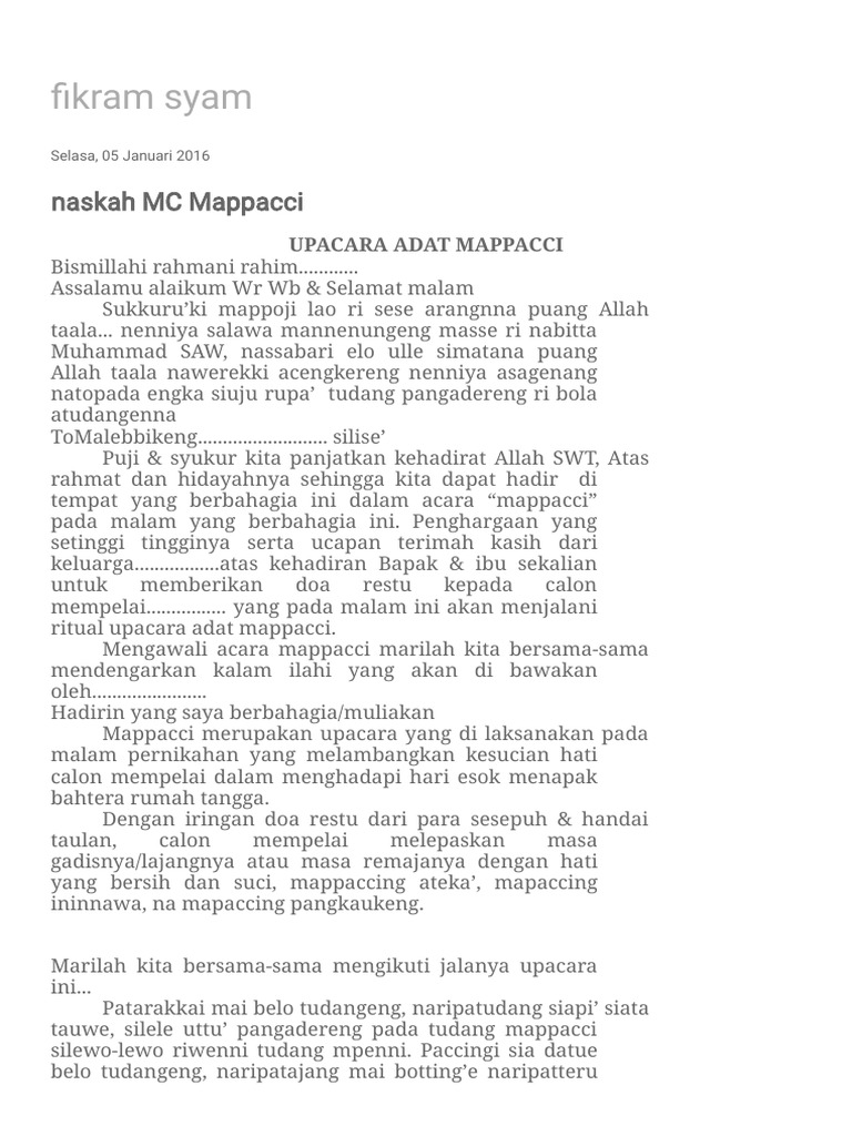 Fikram Syam - Naskah MC Mappacci | PDF