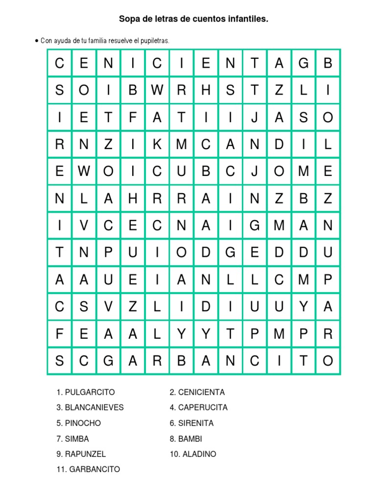 Sopa de Letras de Cuentos Infantiles | PDF