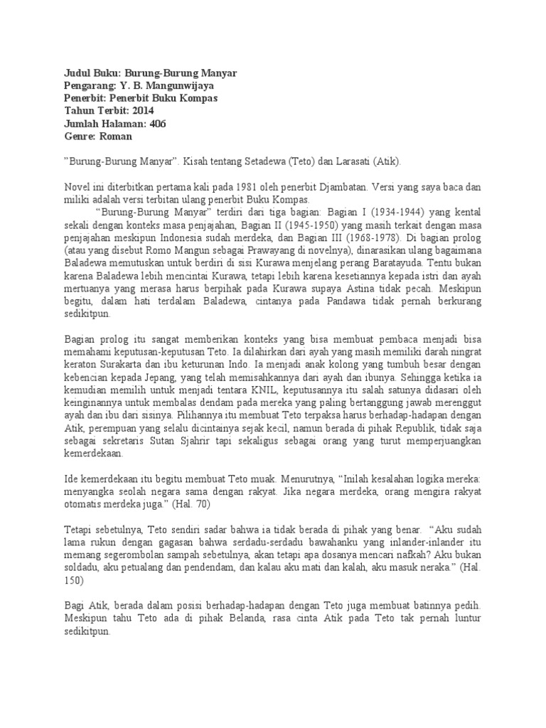Analisis Novel Burung-Burung Manyar | PDF | Fiksi Umum