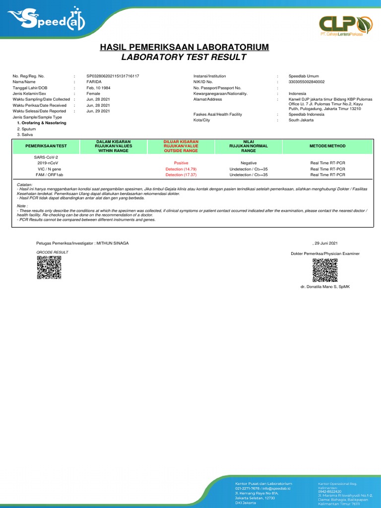 Hasil Pemeriksaan Laboratorium: Laboratory Test Result | PDF ...