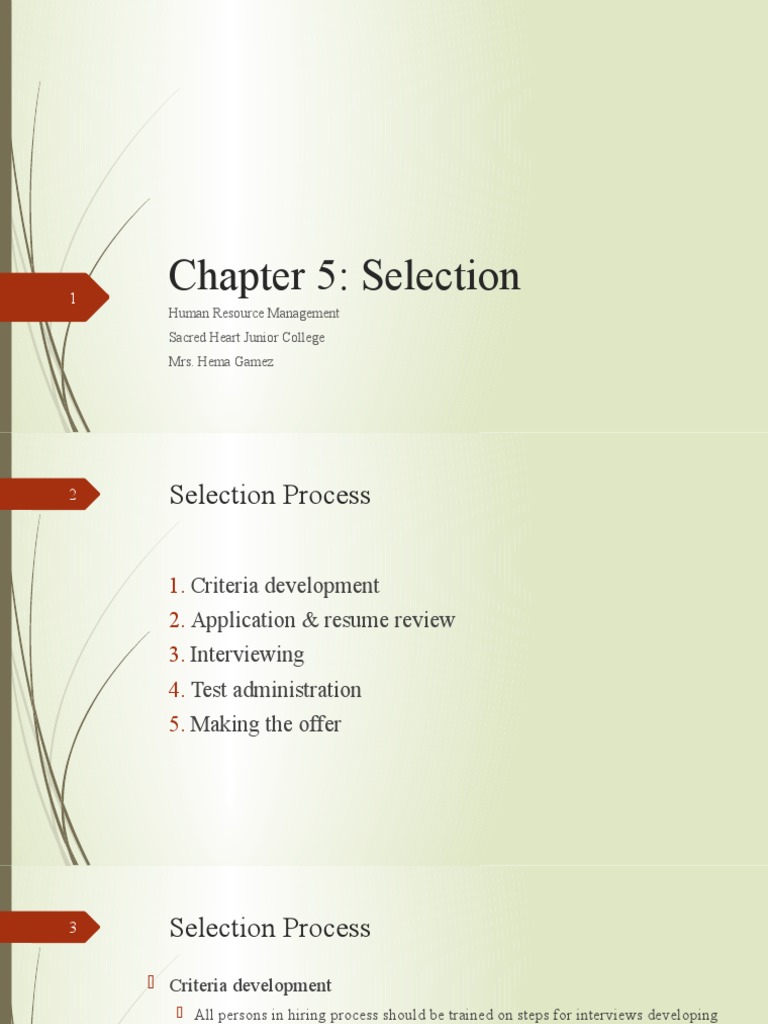 HRM Chapter 5 Employee Selection Final | PDF | Interview | Human ...