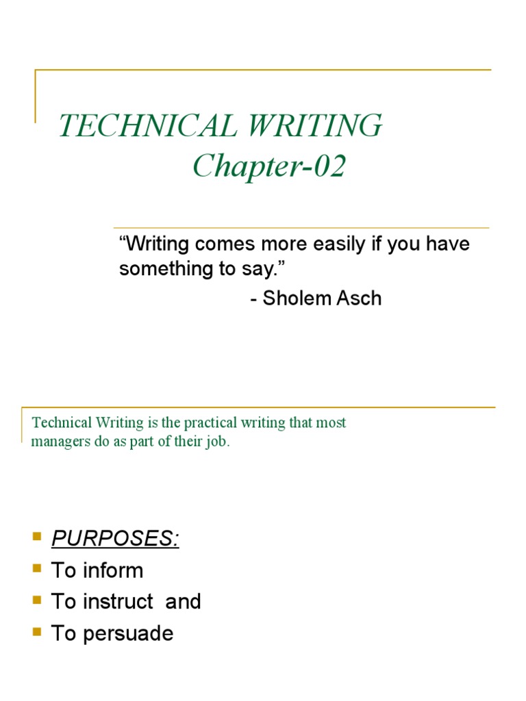 Technical Writing Chapter-02: "Writing Comes More Easily If You Have ...